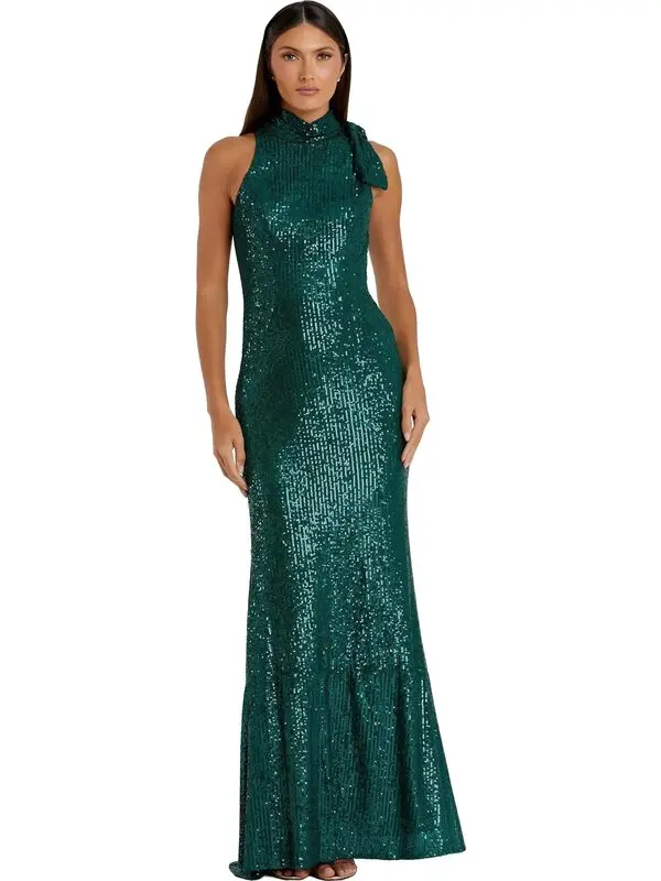 Mac Duggal Halter Neck Sequin Gown - Green