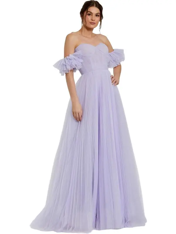 Mac Duggal Off-the-shoulder Tulle A-line Gown - Purple