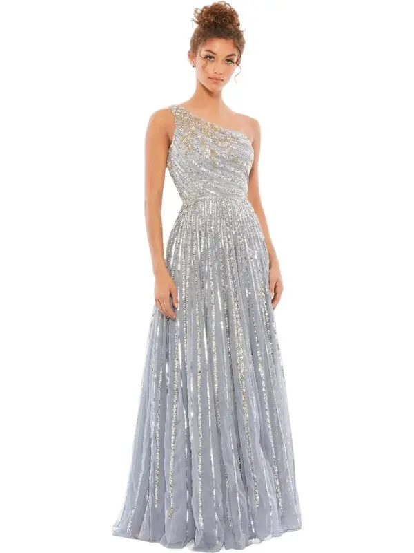 Mac Duggal Embellished One-shoulder A-line Gown - Silver