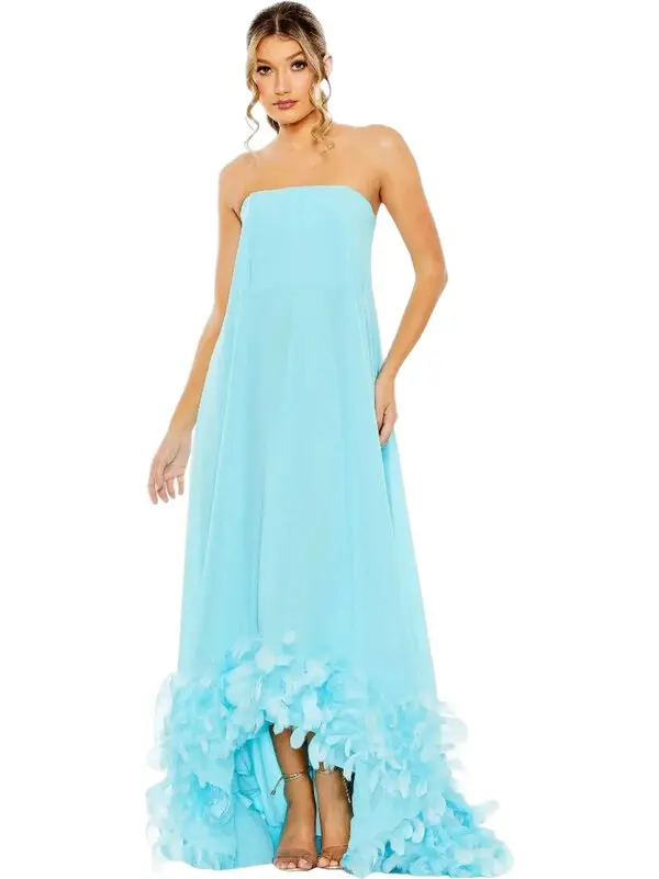 Mac Duggal Strapless Feather Hem Gown - Blue