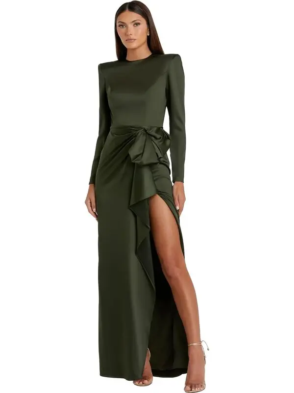 Mac Duggal Satin Column Gown With Bow Detail - Green