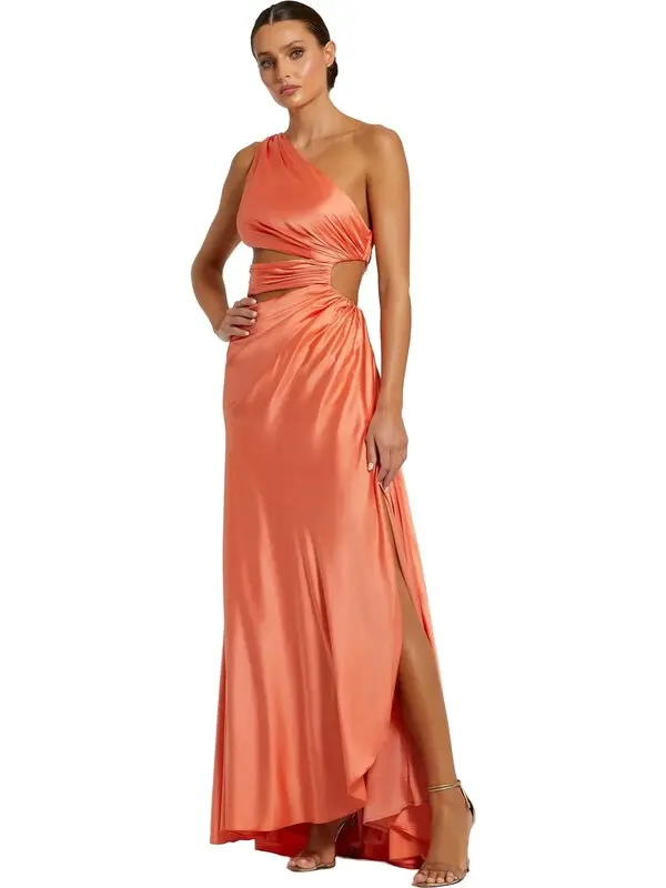 Mac Duggal Satin One-shoulder Gown With Cut-out Detail - Orange