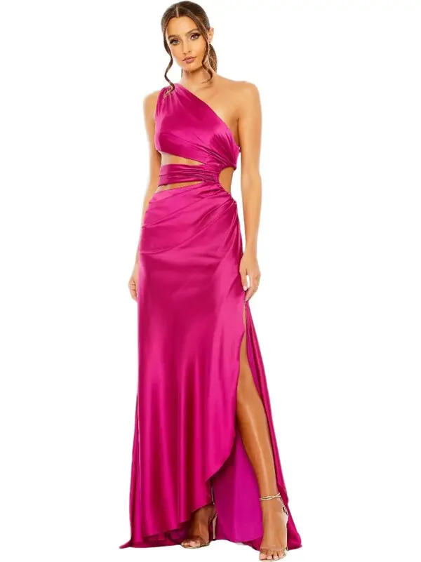 Mac Duggal Cut Out One-shoulder Satin Gown - Pink