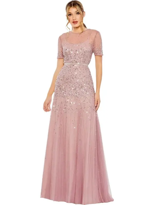 Mac Duggal Sequin-embellished High Neck Gown - Pink