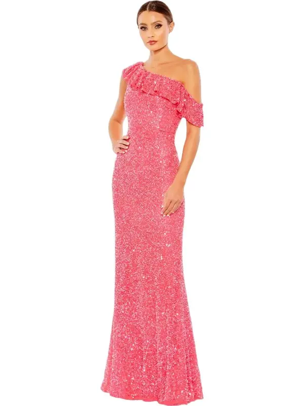 Mac Duggal Sequin Trumpet Gown With Drop Shoulder - Pink
