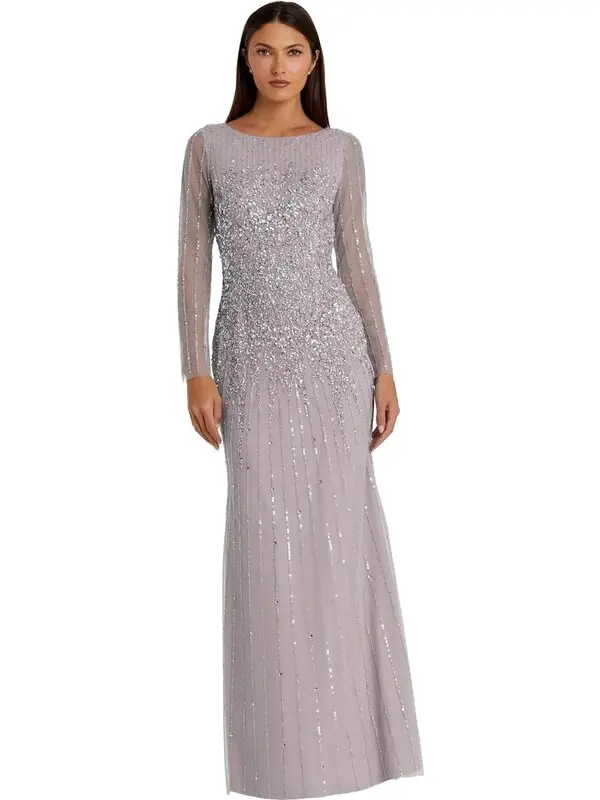 Mac Duggal Boat Neck Sequin Embellished A-line Gown - Purple