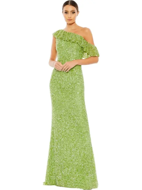 Mac Duggal Sequin Drop Shoulder Trumpet Gown - Green