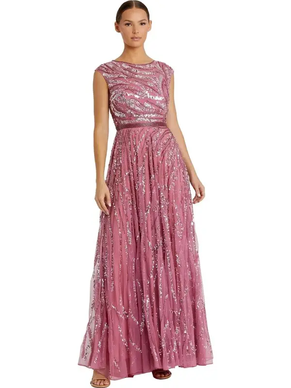 Mac Duggal Cap-sleeve Embellished Evening Gown - Pink