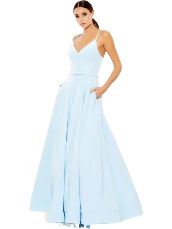 Mac Duggal A-line V-neck Ball Gown - Blue