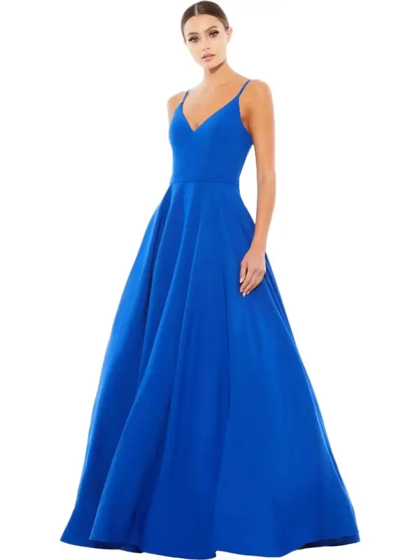 Mac Duggal A-line V-neck Ball Gown - Blue