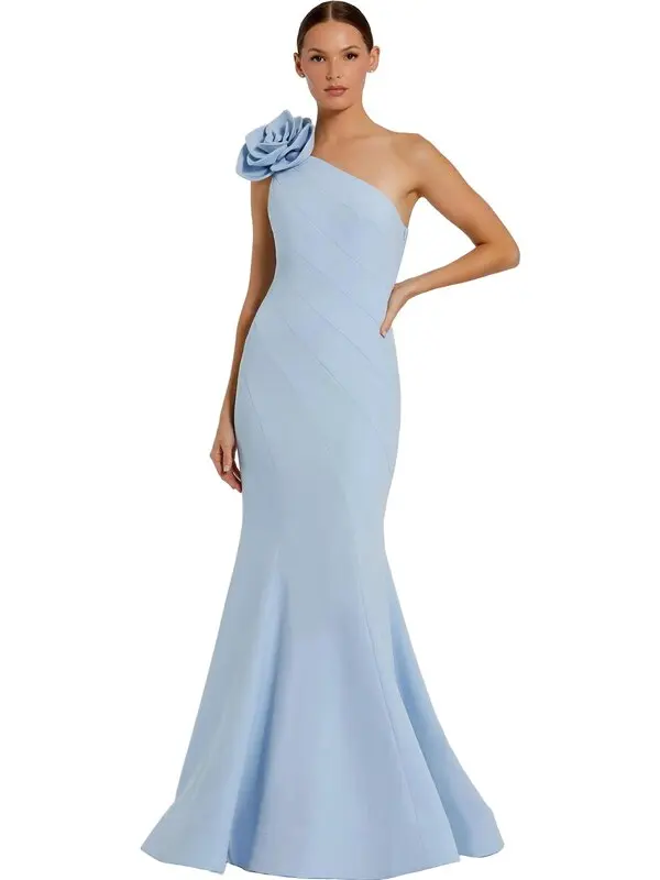 Mac Duggal One-shoulder Mermaid Gown With 3d Flower - Blue