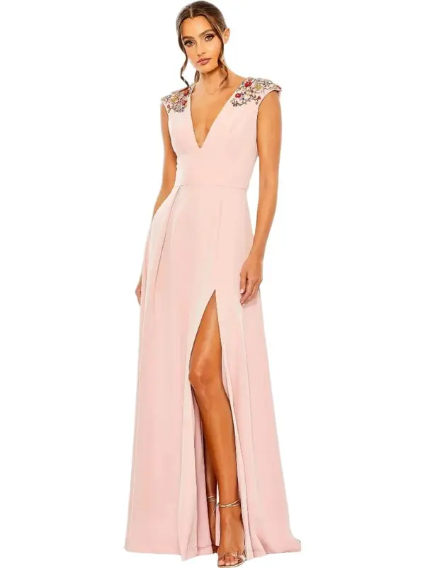 Mac Duggal Beaded Cap-sleeve A-line Gown - Pink