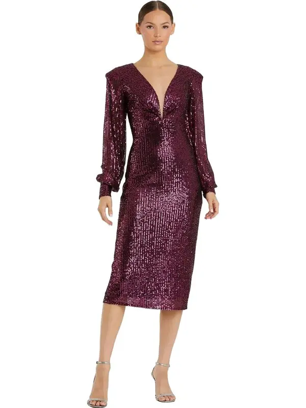 Mac Duggal Sequined Midi Dress - Purple