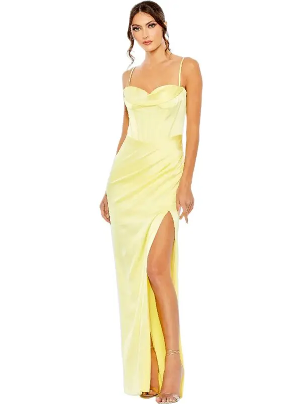 Mac Duggal Bustier Side Ruched Bodycon Gown - Yellow