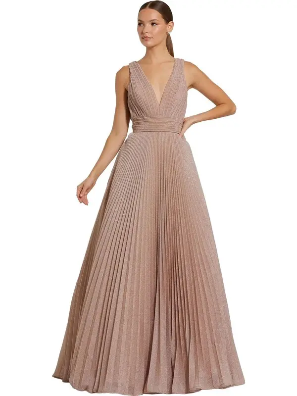 Mac Duggal Shimmering Pleated Sleeveless Gown - Pink