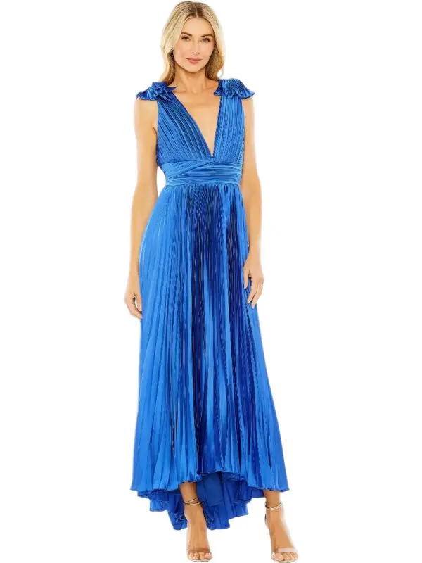 Mac Duggal Ruffle Strap Pleated High-low Gown - Blue