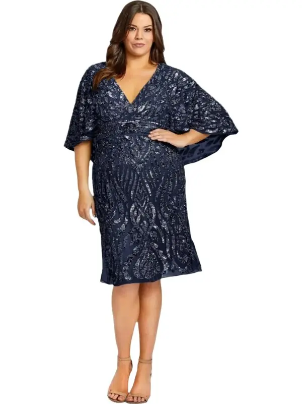 Mac Duggal Embellished Cape Sleeve Cocktail Dress - Navy