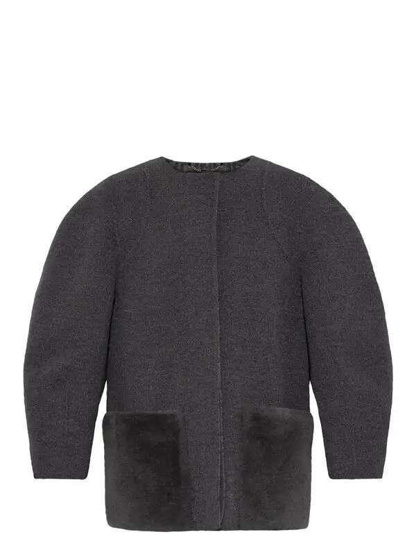 Fendi Wool Jacket With Fur Pockets - Grey