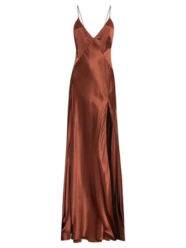 Amiri Silk Spaghetti Strap Maxi Dress - Brown