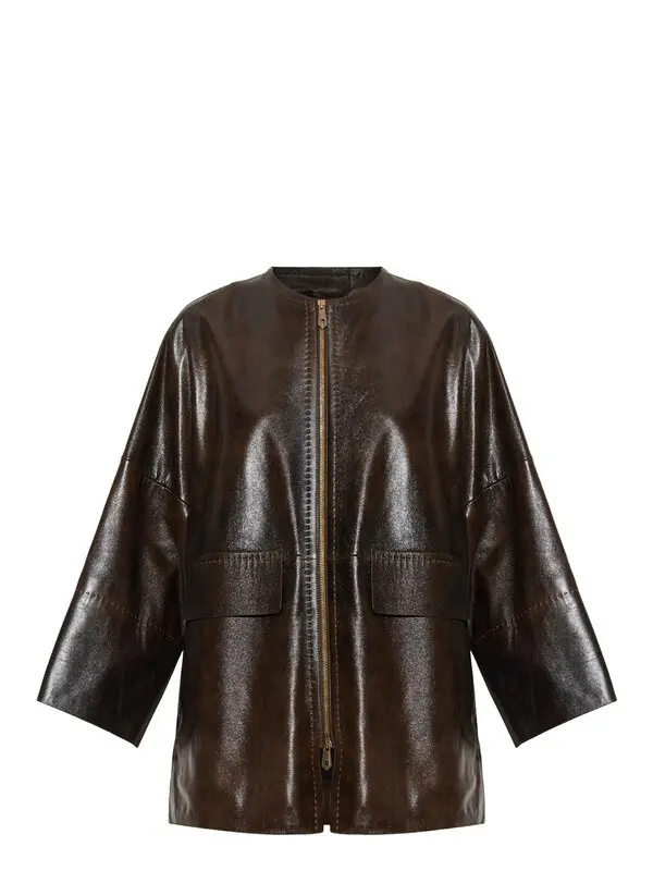 Max Mara Gambero Leather Jacket - Brown