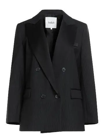 Ba&sh Double-breasted Jacquard Blazer With Satin Trims - Black