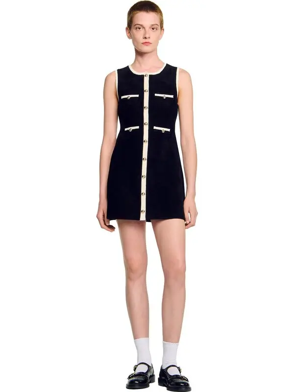 Sandro Sleeveless Velvet Knit Mini Dress - Black