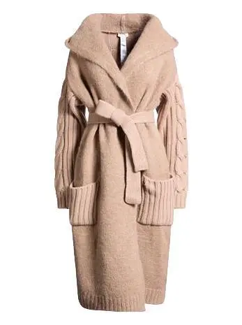 LIU •JO Belted Cable-knit Coat - Beige