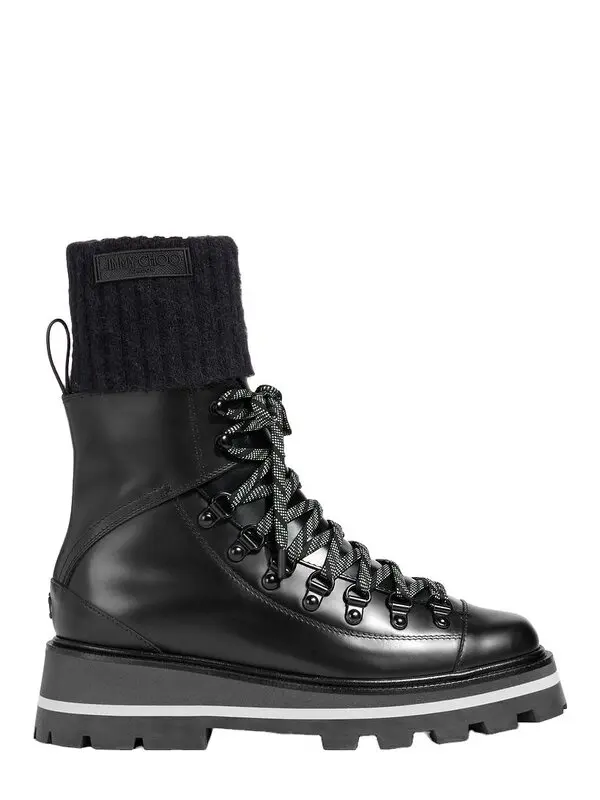 JIMMY CHOO Chike Leather And Ribbed-knit Hiking Boots - Black