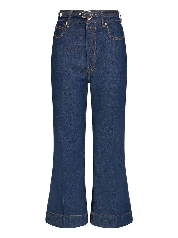 Zimmermann High-rise Kick-flare Jeans With Belt - Dark Denim