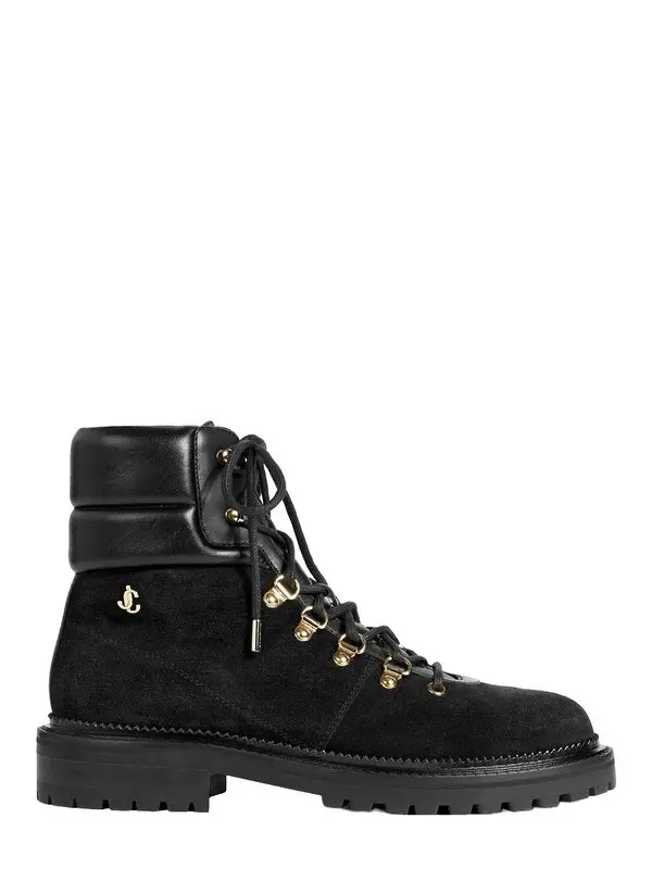 JIMMY CHOO Melia Leather-trimmed Suede Combat Boots - Black