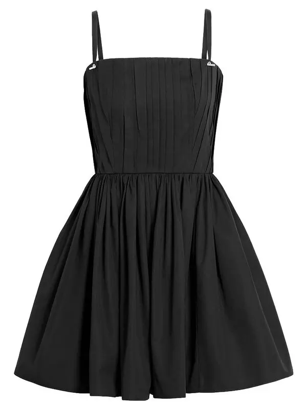 Alexander McQueen Pleated Cotton-poplin Mini Dress - Black