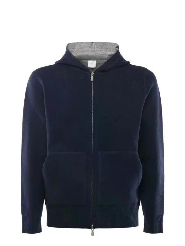 Eleventy Zip Hooded Knitwear - Blue