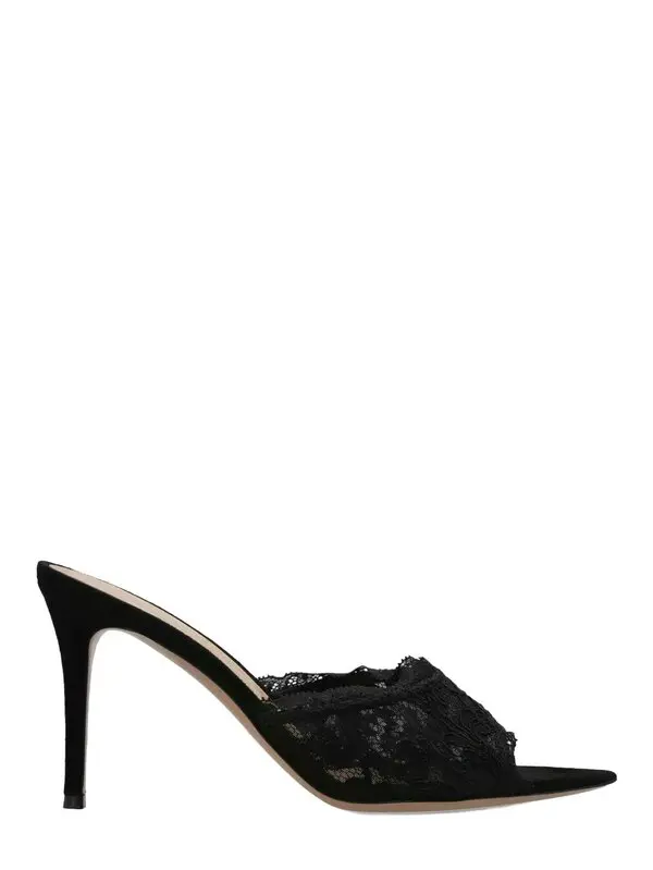 GIANVITO ROSSI Lace Heeled Mules - Black