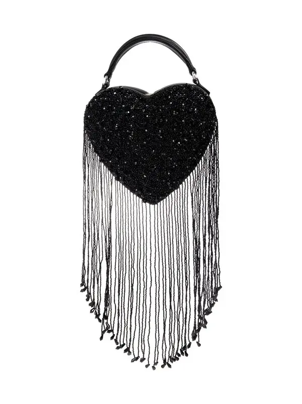Moschino Heart-shaped Handbag With Crystals - Black