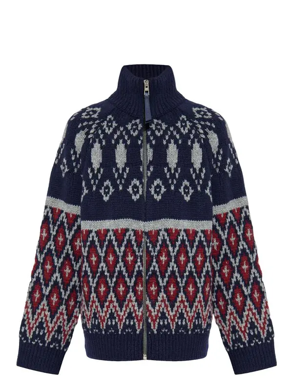 Loewe Wool Geometric Cardigan - Navy Blue