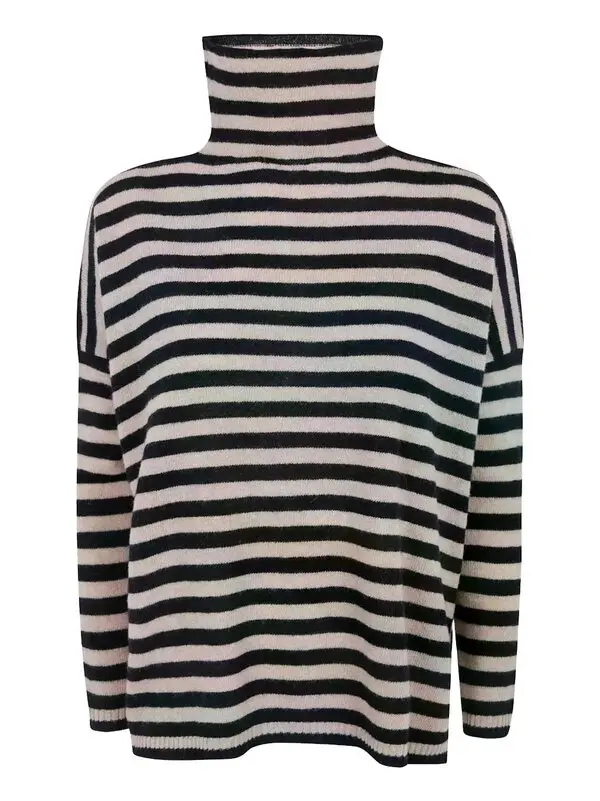 BASE Striped Halterneck Sweater - Black