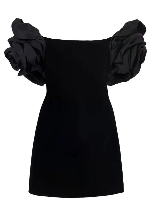 Carolina Herrera Off-shoulder Rosette Velvet Mini Dress - Black