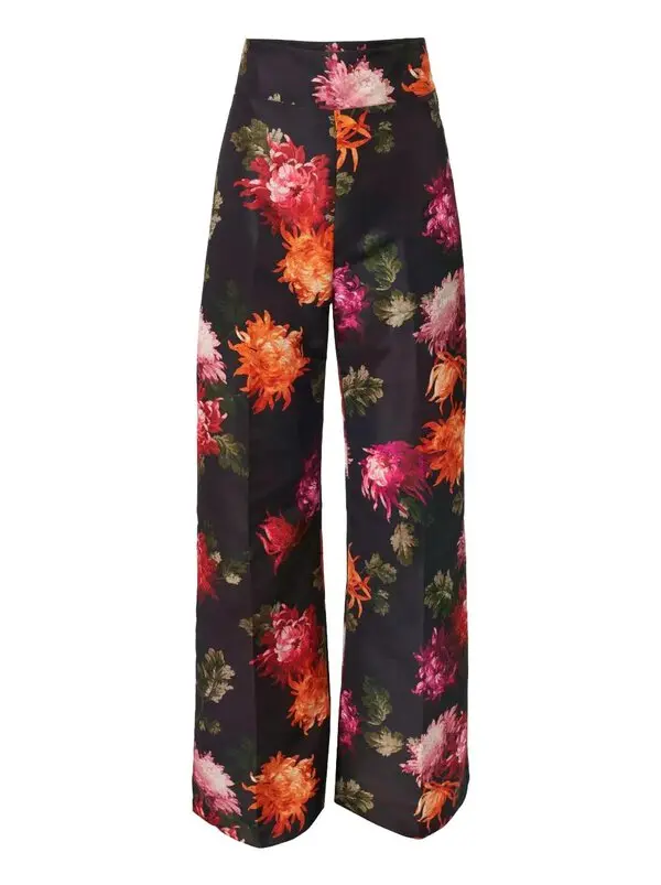 Carolina Herrera Diane Chrysanthemum-print Trousers - Black