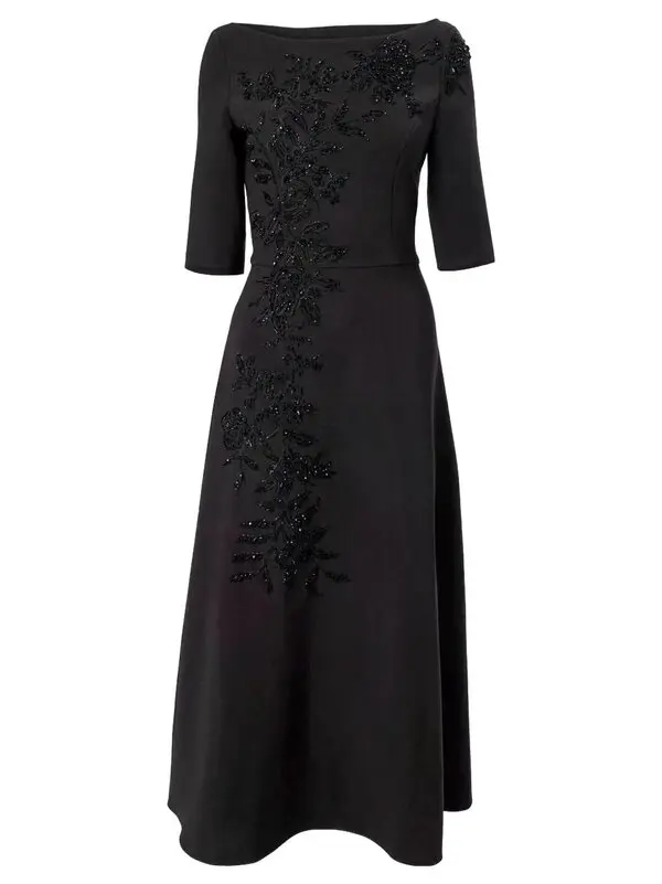 Carolina Herrera Embroidered Boat-neck Midi Dress - Black
