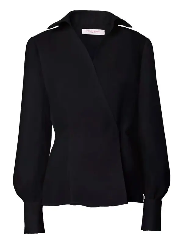 Carolina Herrera Puff-sleeve Wrap Top - Black
