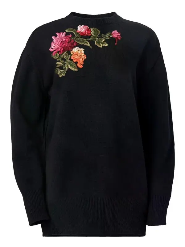 Carolina Herrera Chrysanthemum-embroidered Sweater - Black
