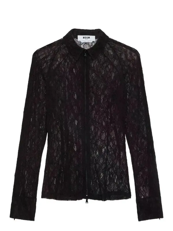 MSGM Floral Lace Zip-up Shirt - Black