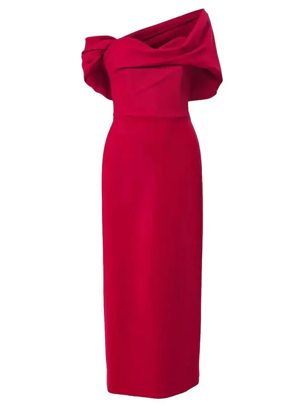 Carolina Herrera Draped Off-shoulder Column Midi Dress - Red