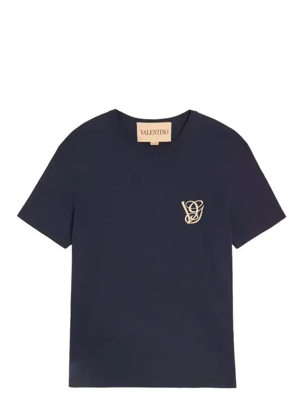Valentino Garavani Cotton T-shirt With Vg Patch - Blue