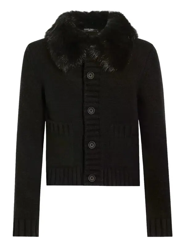 Dolce & Gabbana Faux-fur-collar Buttoned-up Cardigan - Black