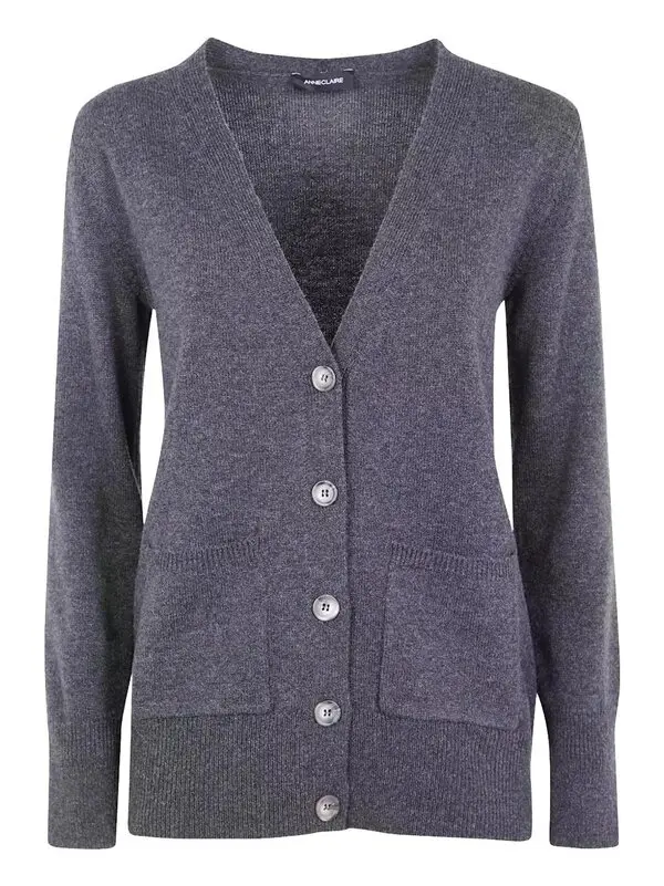 ANNE CLAIRE Buttoned Pocket Cardigan - Grey