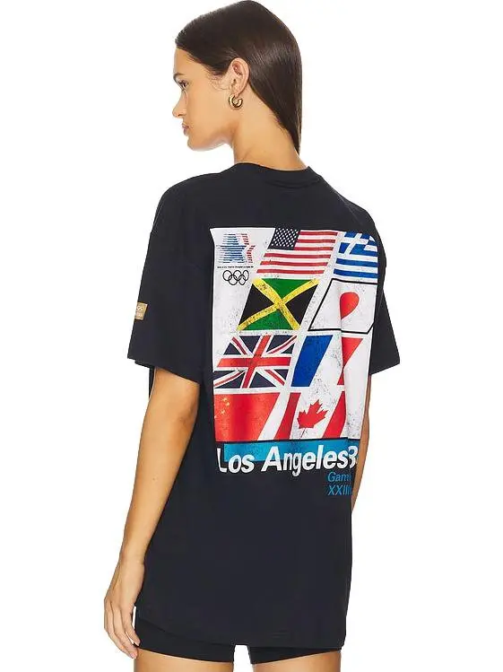 OLYMPICS HERITAGE Los Angeles 84 Emblem And Flags Tee - Navy
