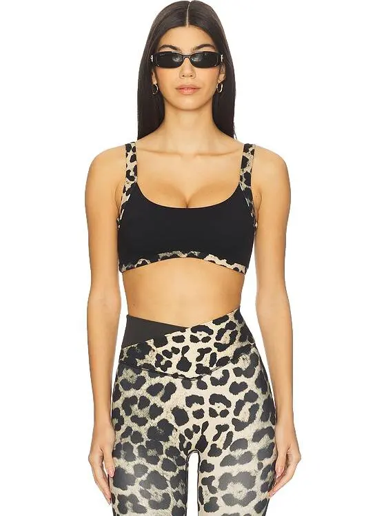 P.E Nation Vivid Sports Bra In Brown - Black & Leopard Print