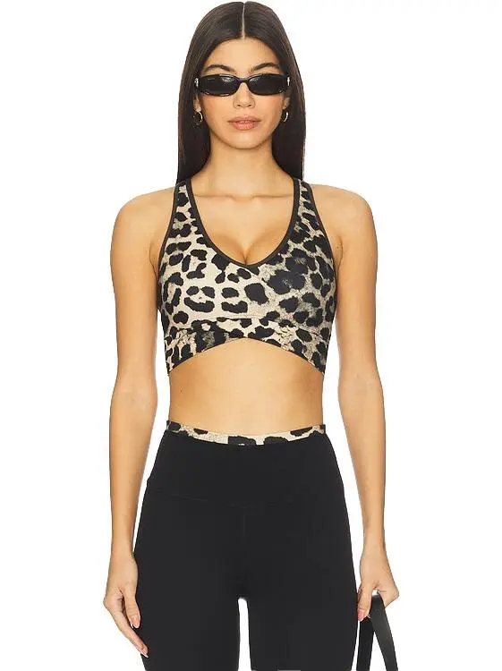P.E Nation Vita Sports Bra In Brown - Leopard Print & Smokestone