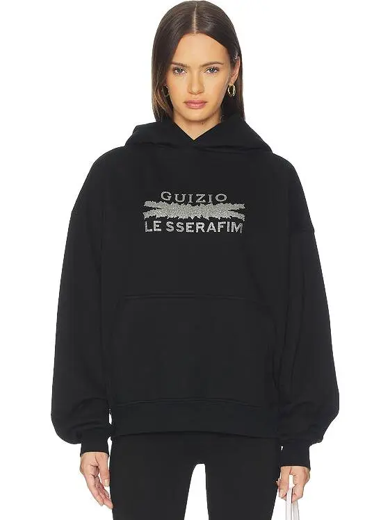 GUIZIO X X Le Sserafim Bedazzled Pull Over Hoodie - Black